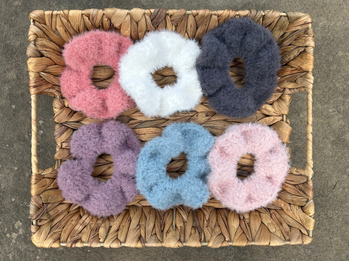 Fuzzy Hair Scrunchies - Handmade Crochet - Etsy