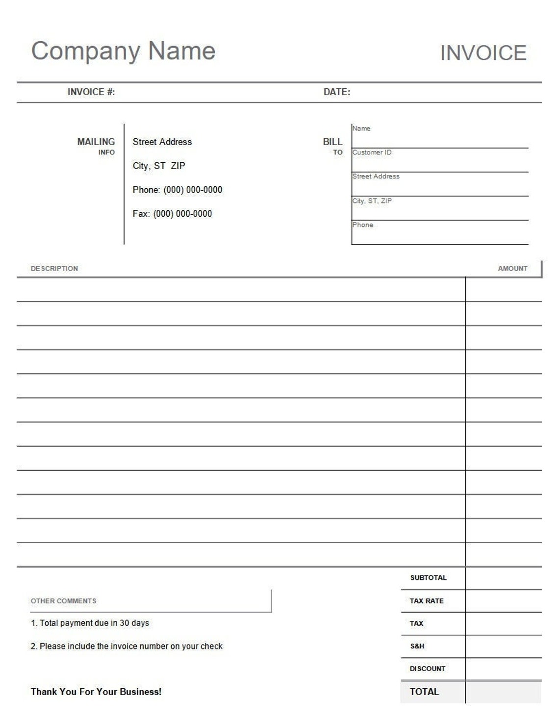 Blank Invoice Template - Etsy