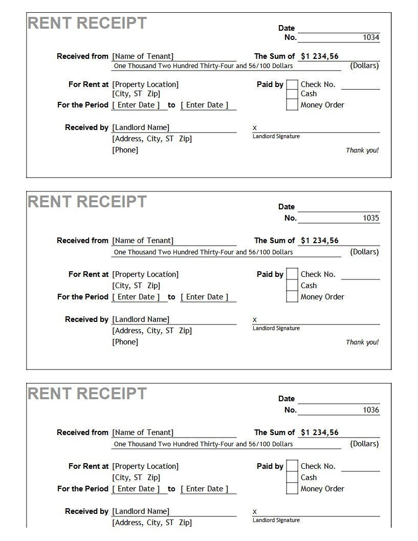 Rent Receipt Book - Etsy