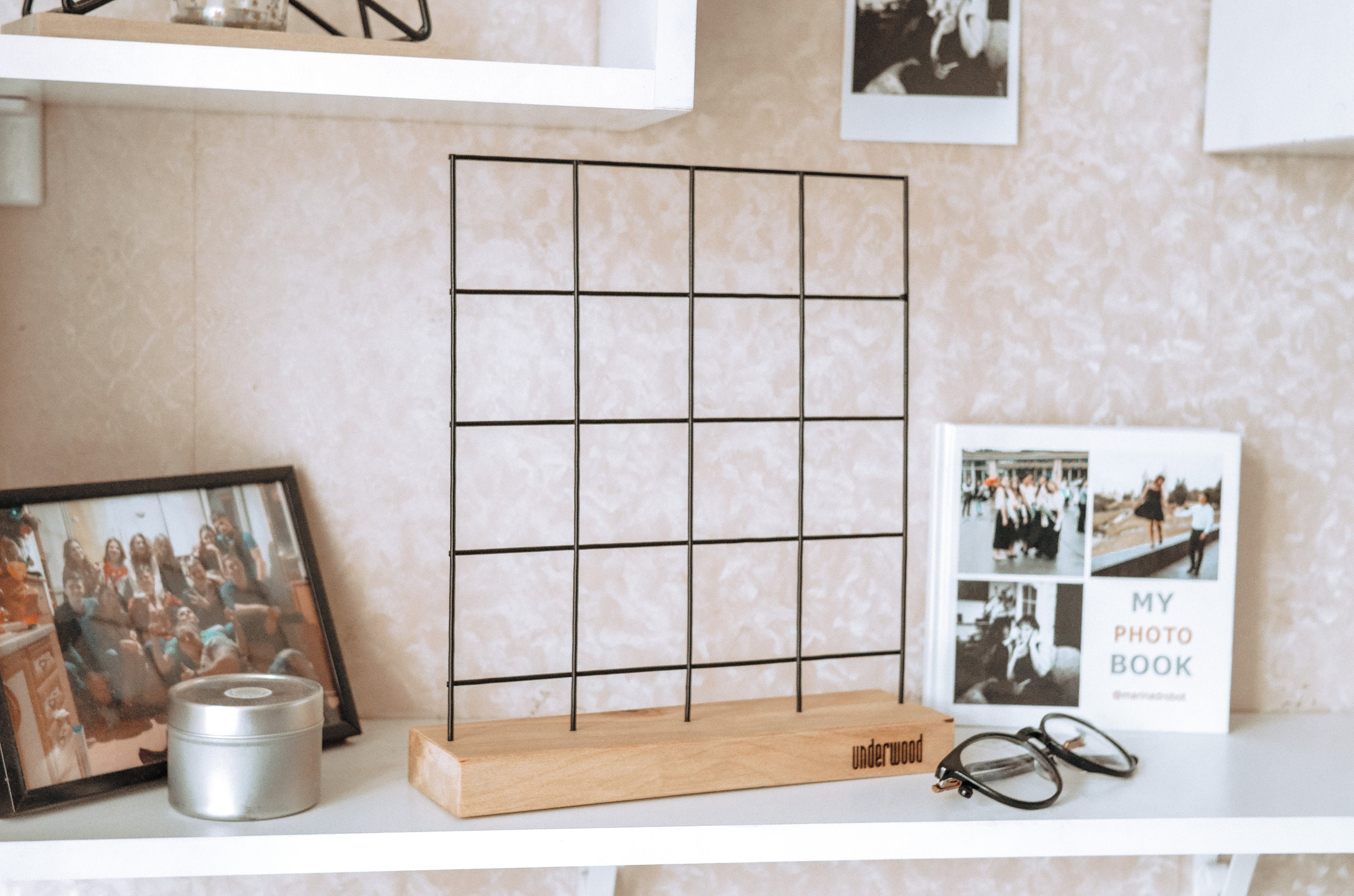 Black Wire Tabletop Grid FREE CLIPS Standing Wire Picture Holder Frame ...