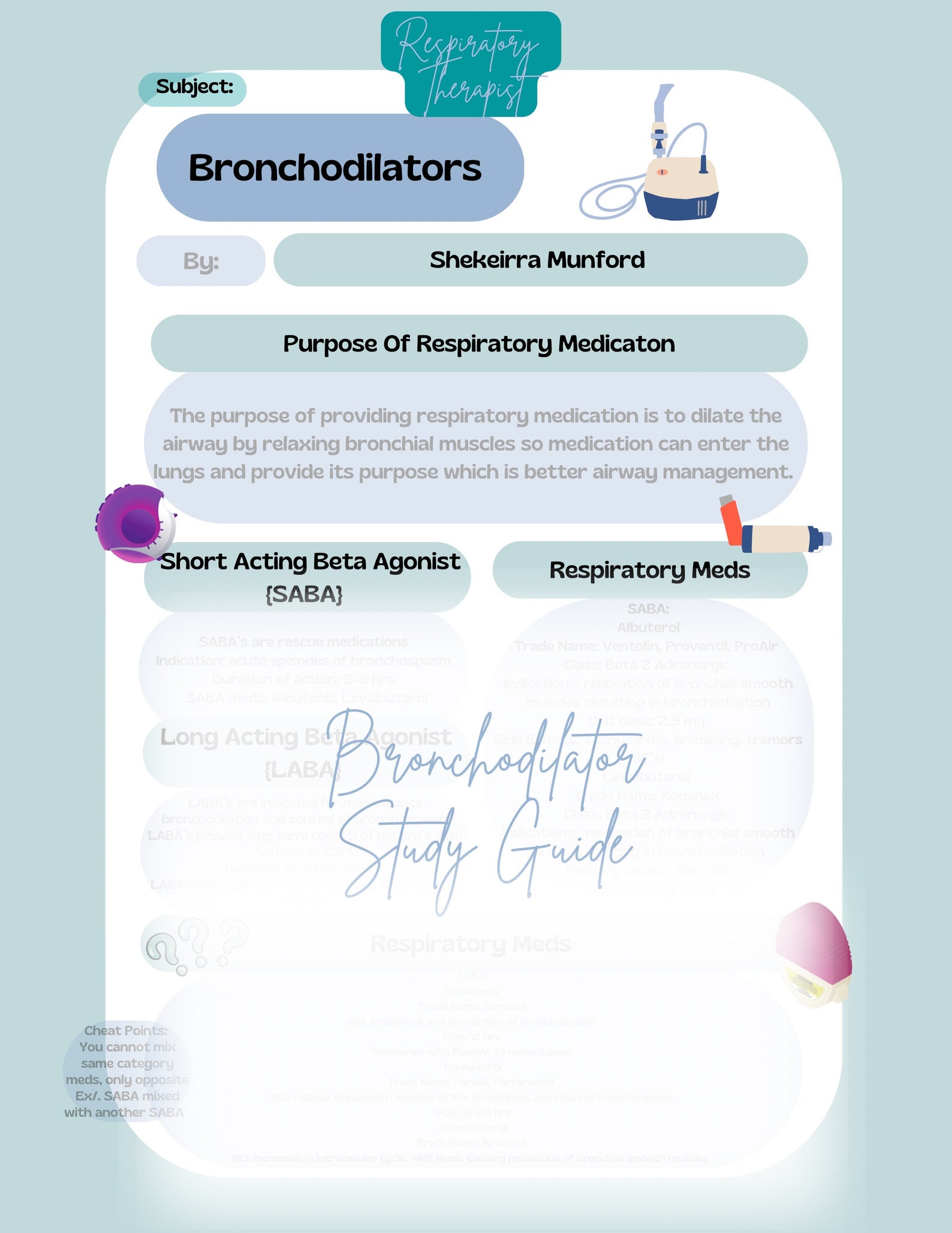 Bronchodilators Study Guide - Etsy