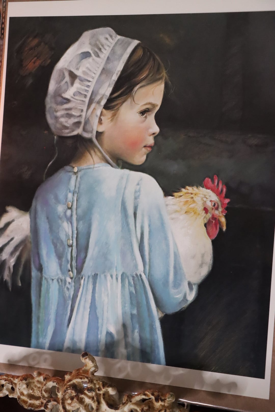 Amish Girl Holding a Chicken Art Nancy Noel 1998 Amish Kids Print Wall ...
