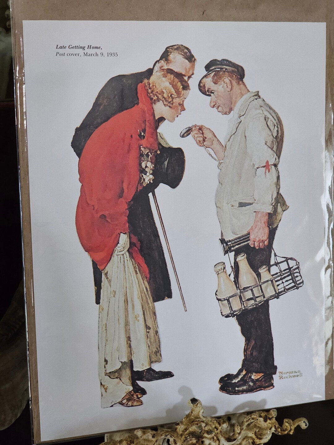 Late Getting Home Couple Milk Man Dad Upset Norman Rockwell Art Page ...