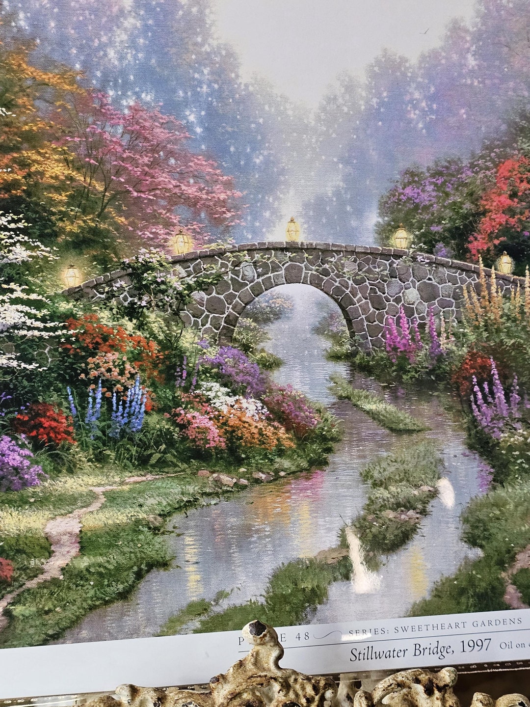Stillwater Bridge Sweetheart Gardens Light Artist Thomas Kinkade Art ...