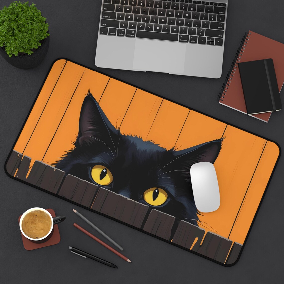 Black Cat Desk Mat, Cute Cartoon Cat Non-slip Mouse Pad, Aesthetic Desk ...