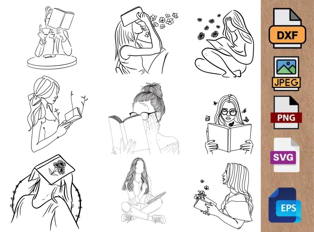 Girl Reading Book Svg Book Art Reading Book Svg Girl With Books Woman ...