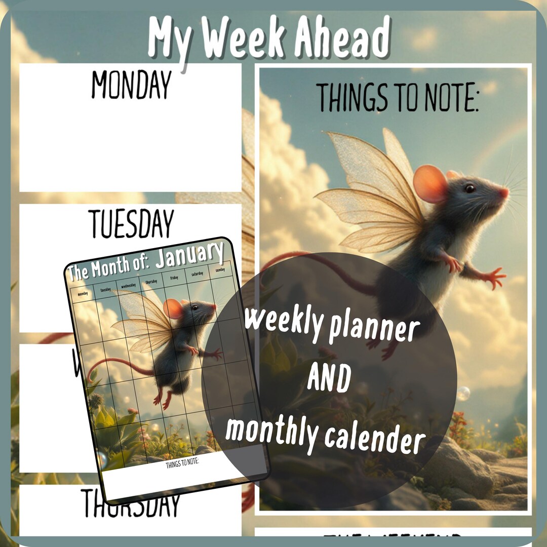 Rat Weekly Planner and Monthly Calendar - Both Included as a Set - Etsy