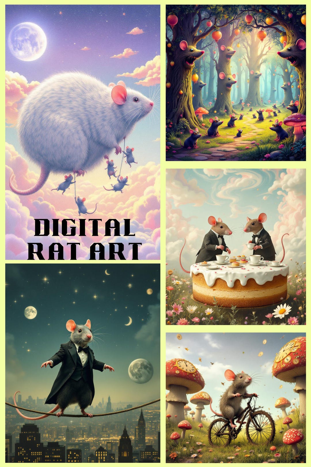 Digital Rat Art Square Size - Five Random Rat Images Included With ...