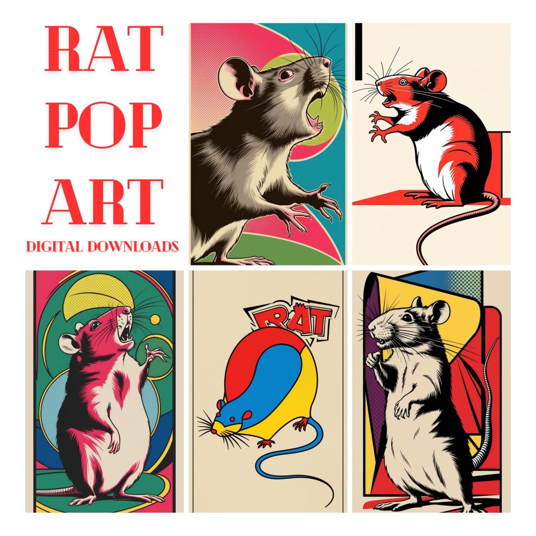 Rat Pop Art | 5 Printouts of Rat Art | Digital Rat Art From Jaxy Fox - Etsy