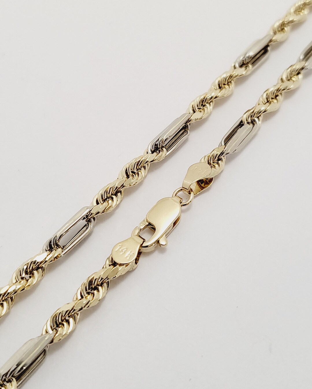 14K Gold Two Tone Milano Figarope Link Necklace Diamond Cut Chain 4mm ...