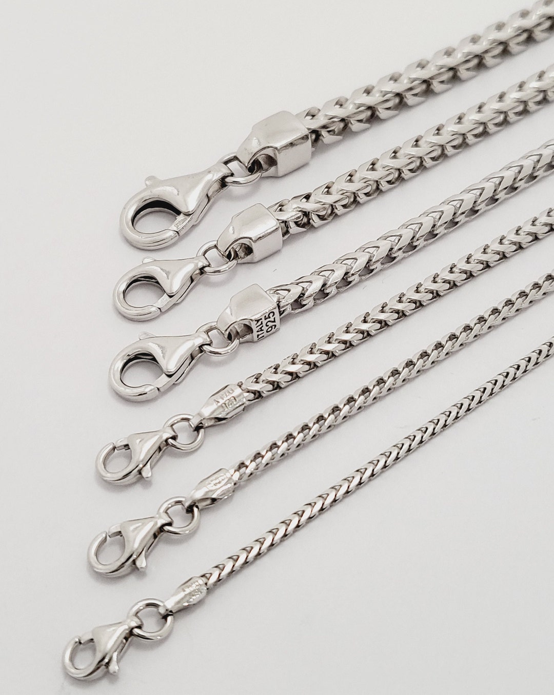 925 Sterling Silver Franco Chain Rhodium Plated Square Box Link ...