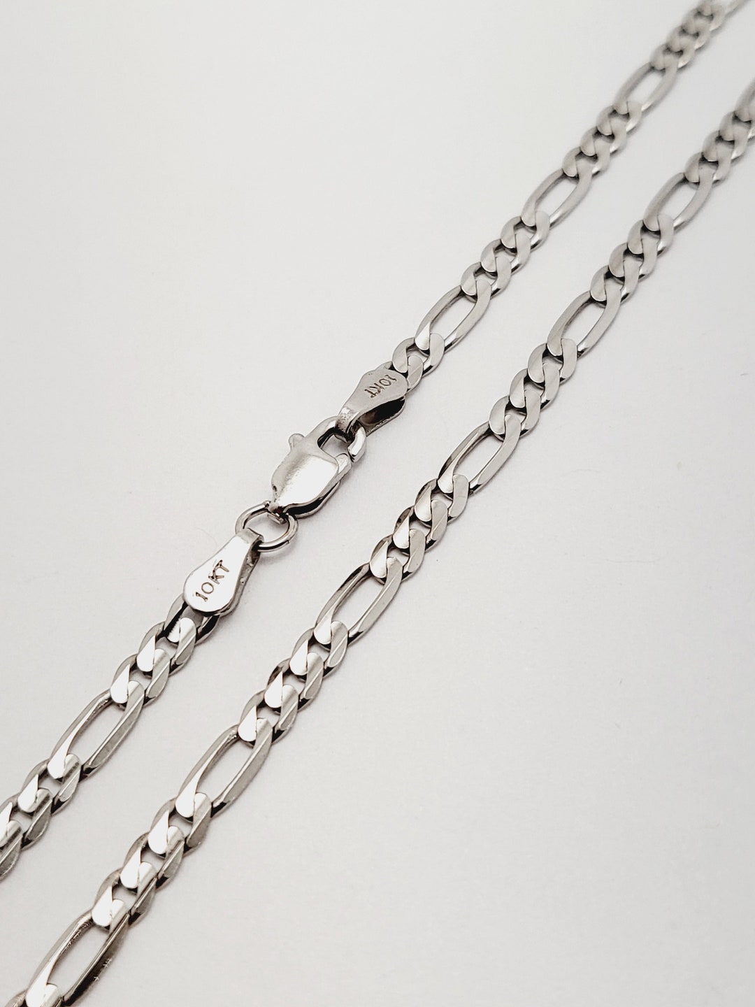 10K Solid Figaro Chain White Gold Link Necklace High Polished 3mm Size ...