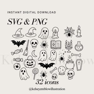 Halloween Doodle SVG & PNG Bundle 24 Line Art Hand Drawn Ghost Icons ...