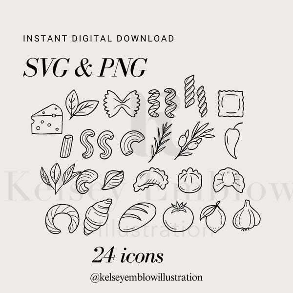Hand Drawn Pasta Icons - Etsy