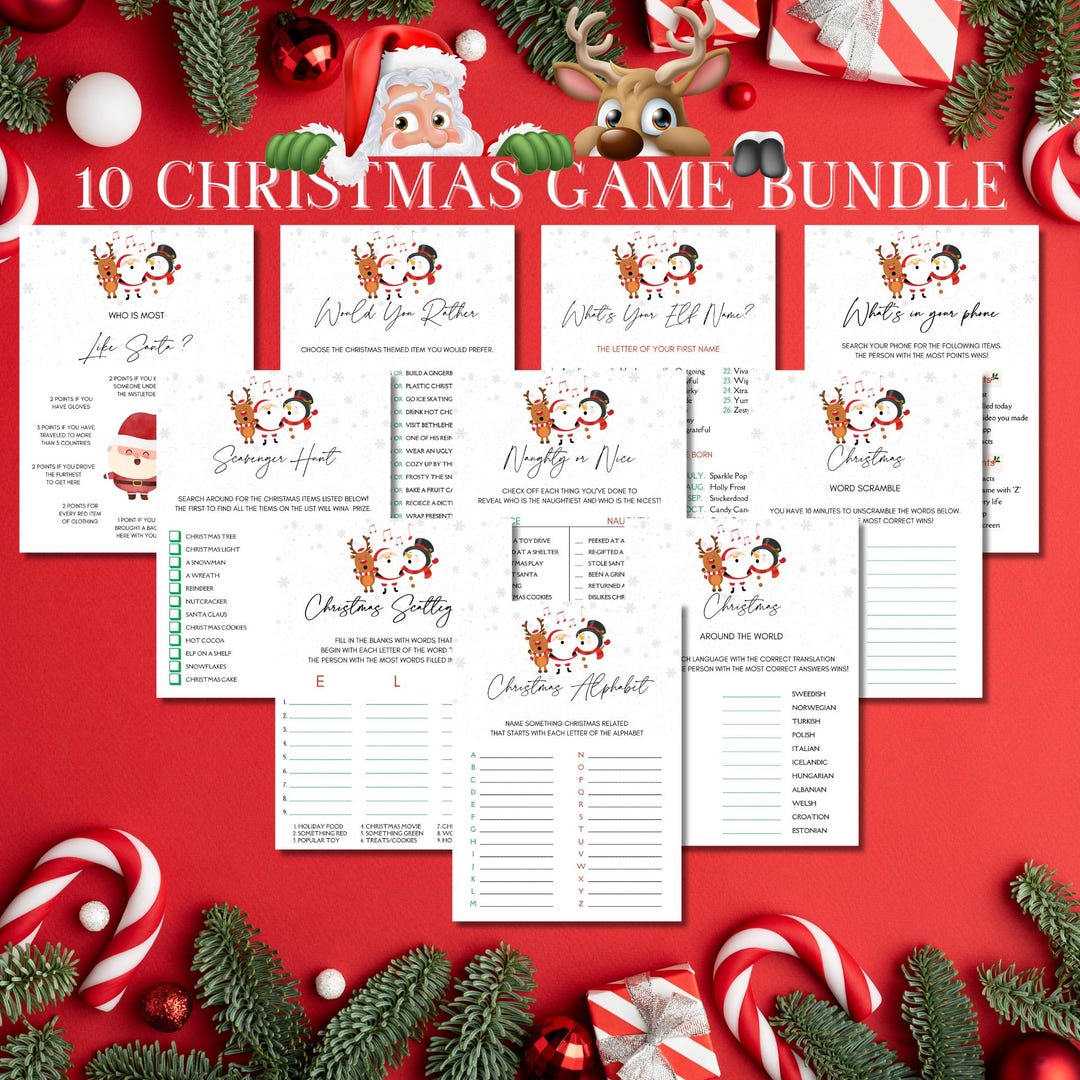 10 Christmas Game Bundle, Printable Christmas Game Bundle, Christmas ...