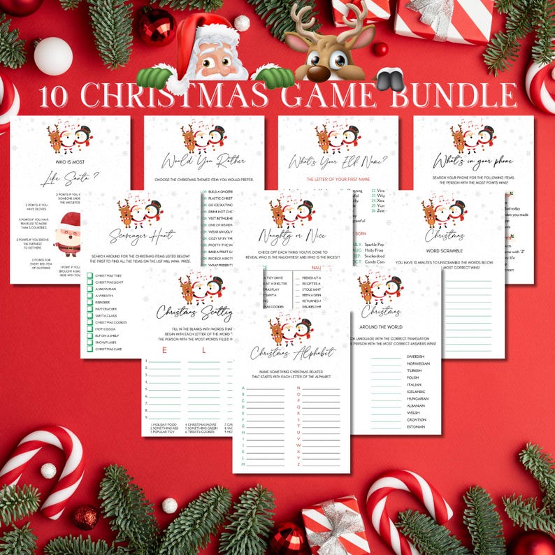 10 Christmas Game Bundle, Printable Christmas Game Bundle, Christmas ...