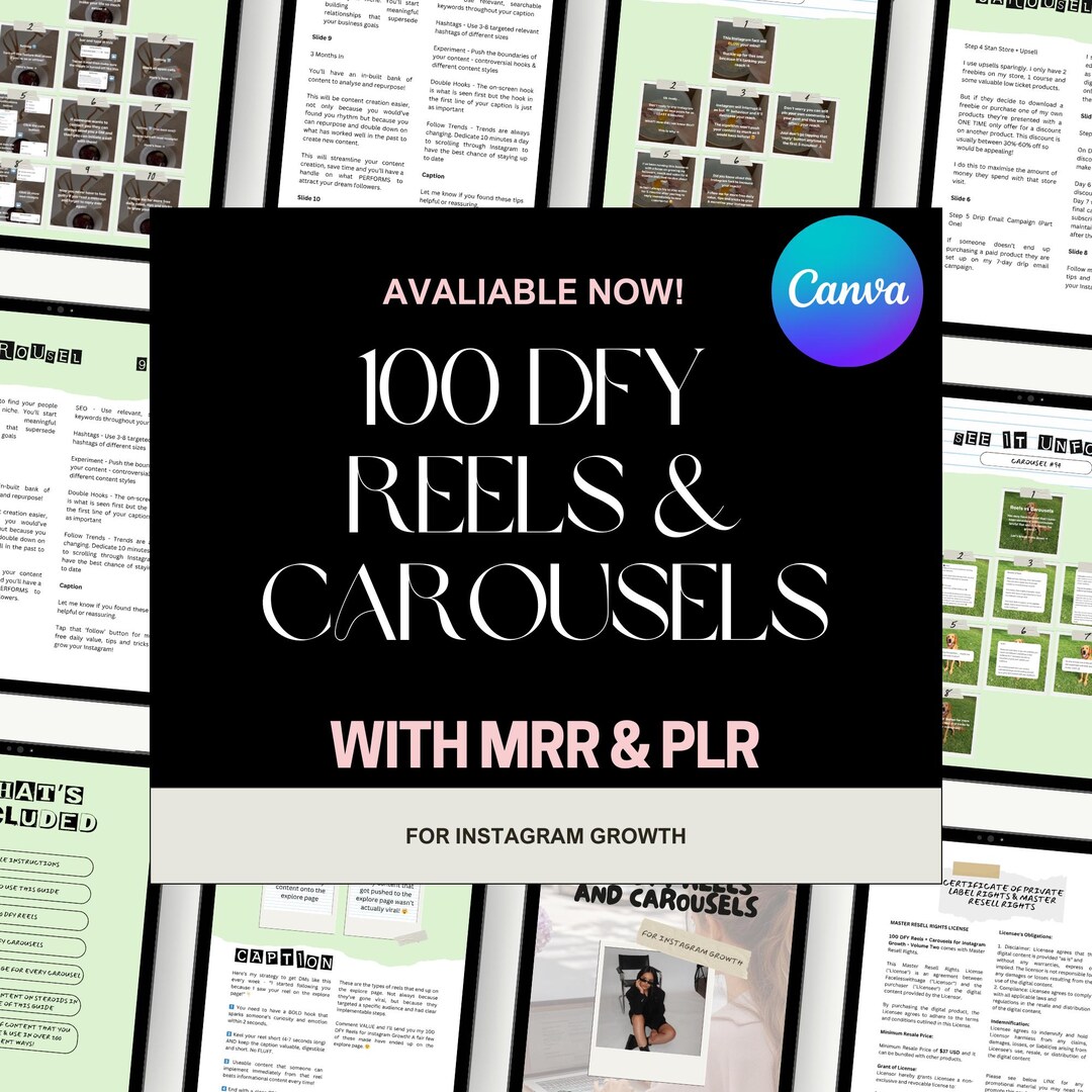 100 DFY Reels + Carousels | 100 DFY Reels W/ Hooks and Captions| Faceless Digital Marketing ...