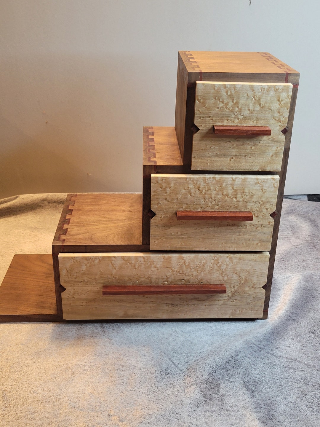 Handmade 3 Tiered Wood Box With Drawers. - Etsy