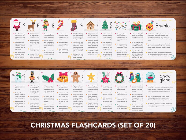 Christmas Flashcards Set, Printable Holiday Flashcards, Christmas Decor ...