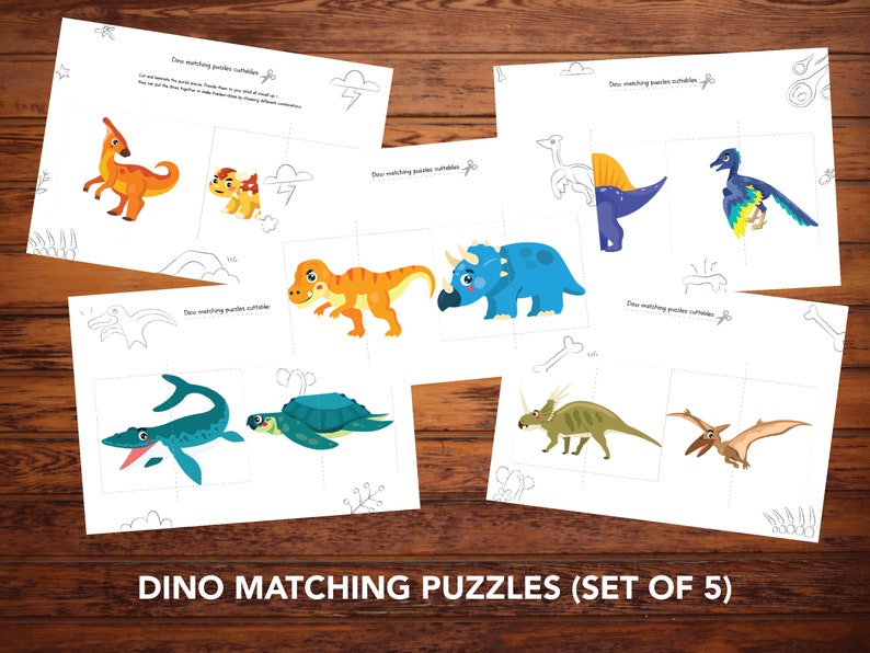 Dinosaur Matching Puzzles, Printable Dino Game, Educational Kids ...