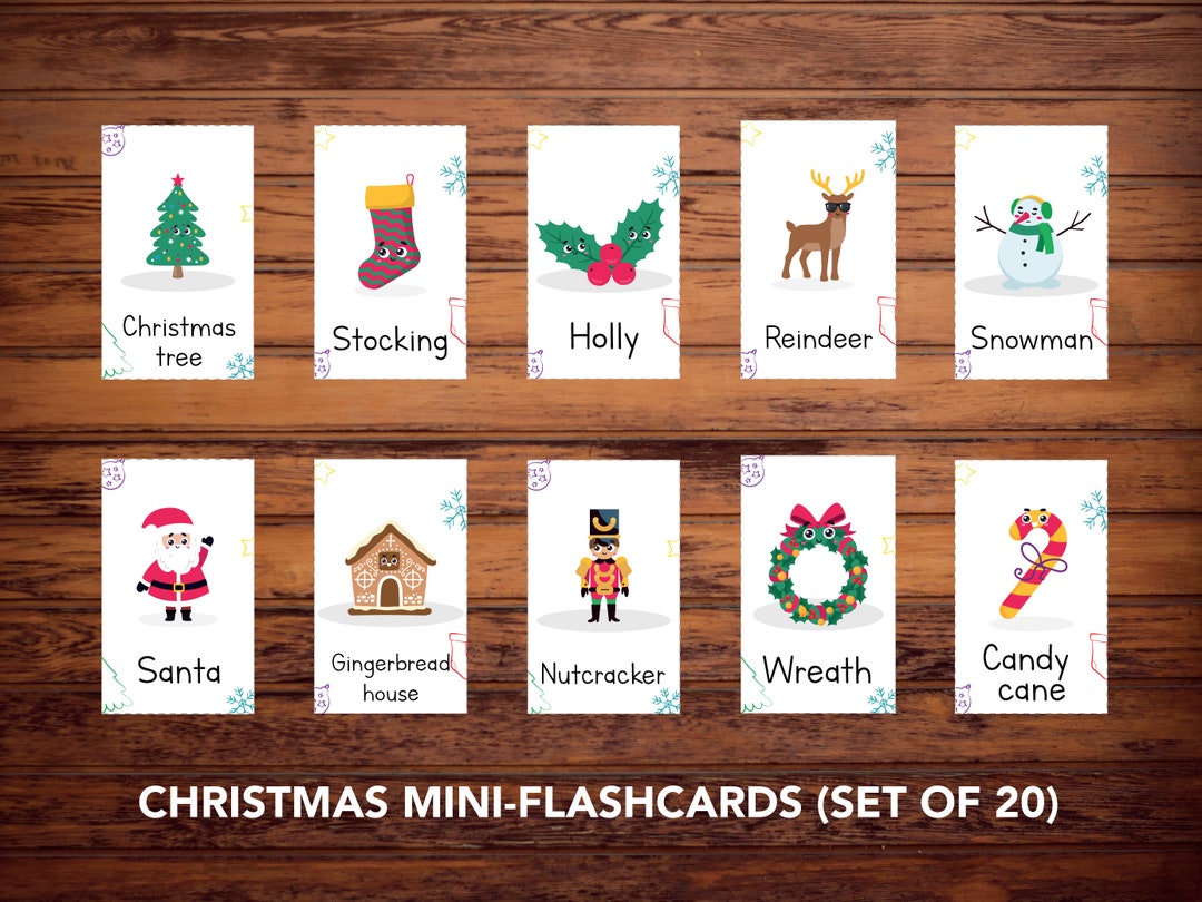 Christmas Flashcards Set, Printable Holiday Flashcards, Christmas Decor ...