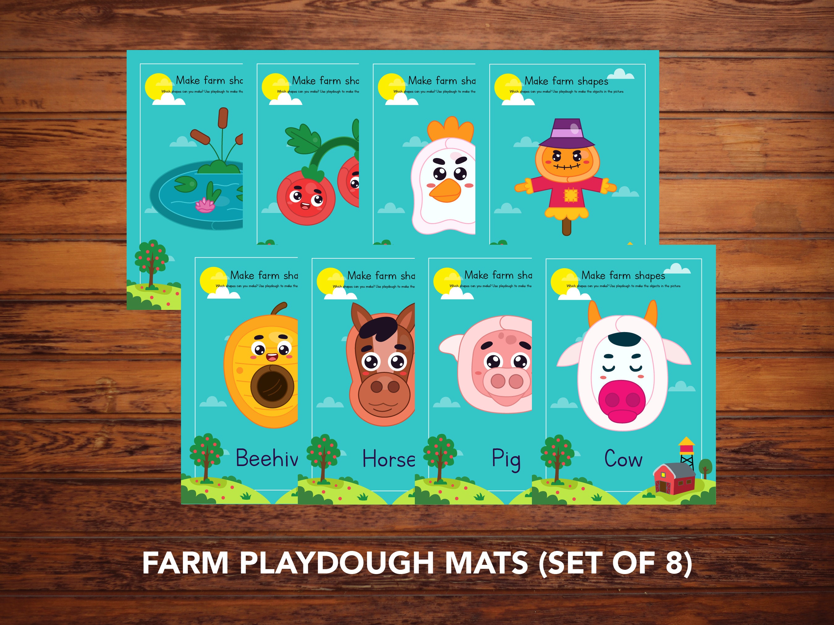 Farm Playdough Mat Set, Farm Animals Play Doh Mats, Pintable Preschool ...