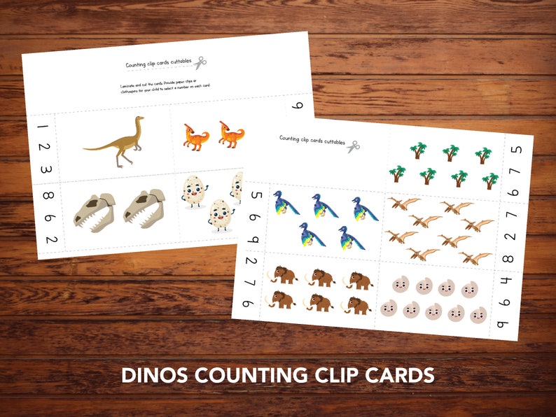 Dinosaur Count Clip Cards, Count Worksheets, Clip and Count Cards ...