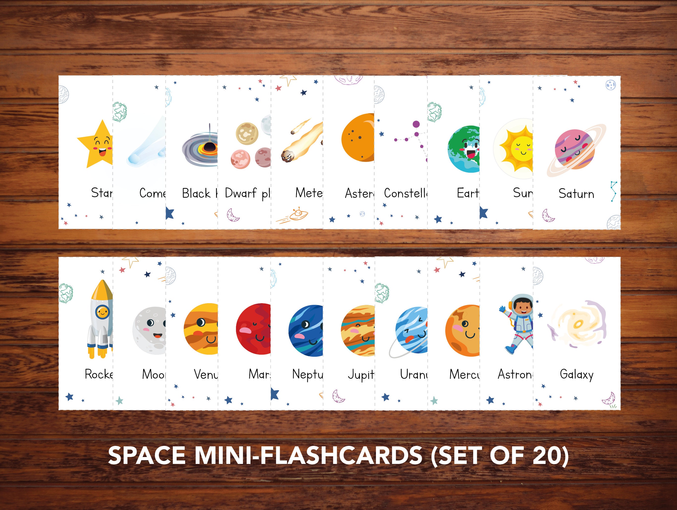 Planets Flashcards Set, Printable Solar System Flash Cards, Space ...