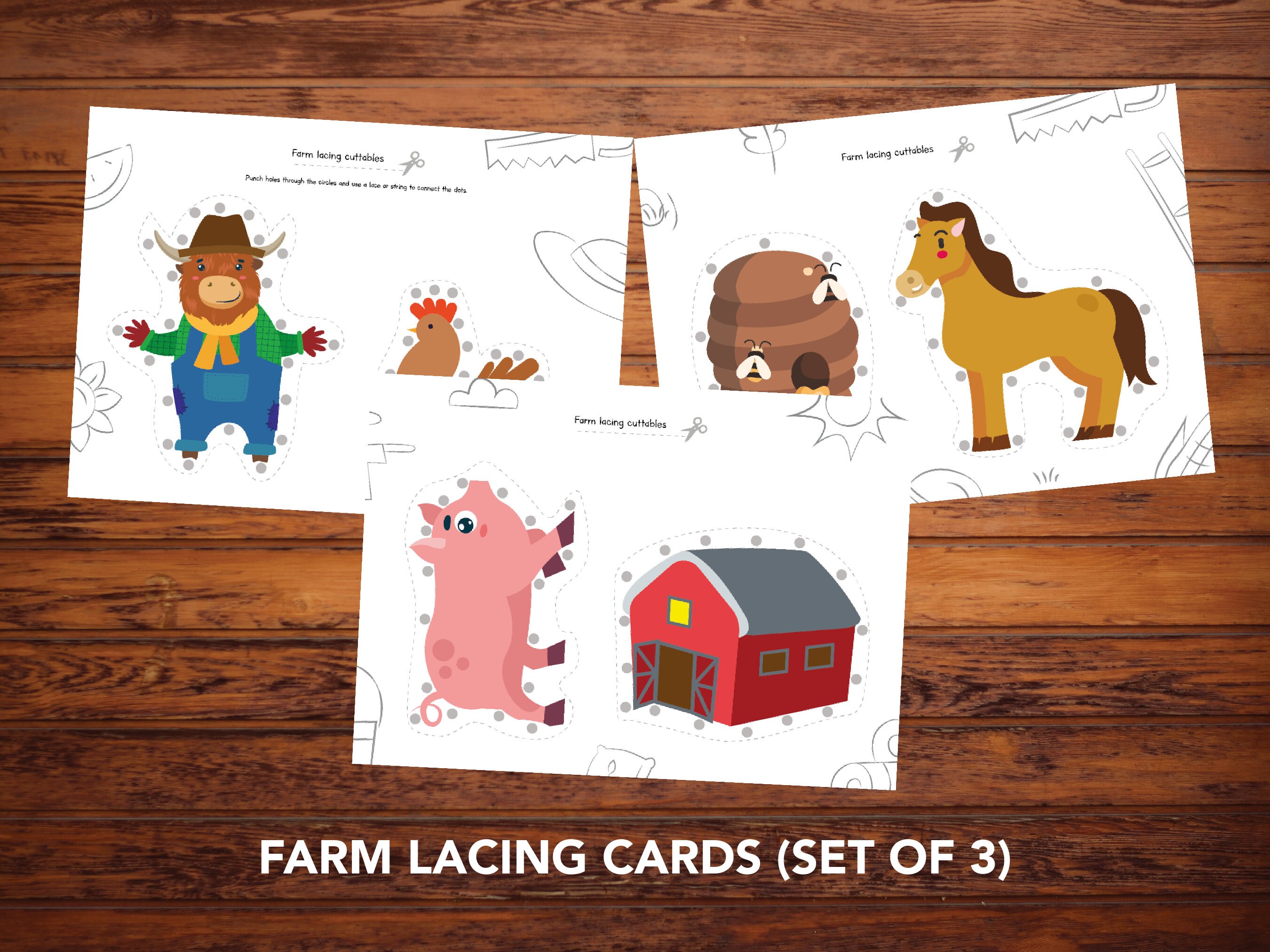 Farm Lacing Cards Printable Motor Skills Activity - Etsy