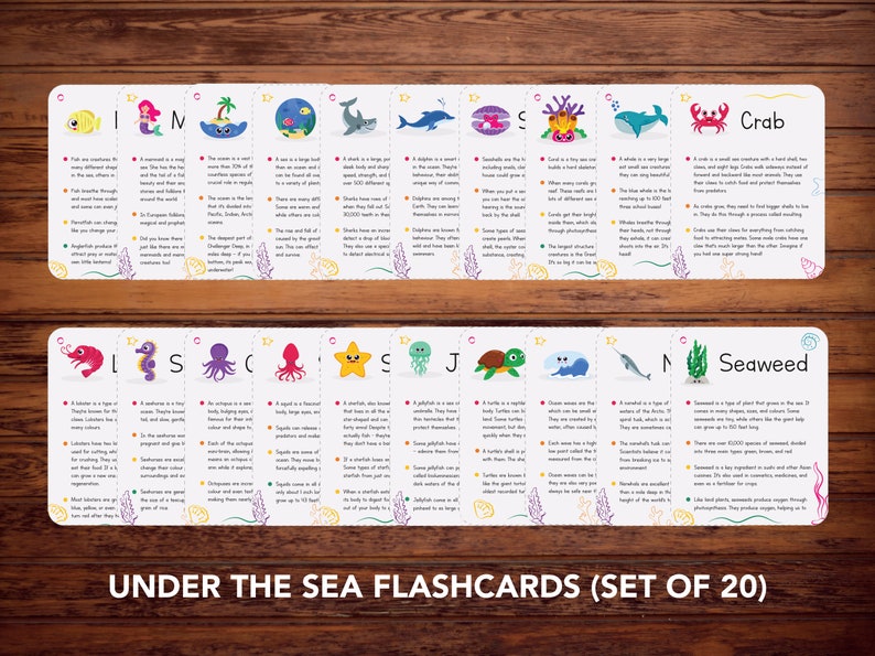 Under the Sea Flashcards Set Printable Ocean Flash Cards Sea - Etsy
