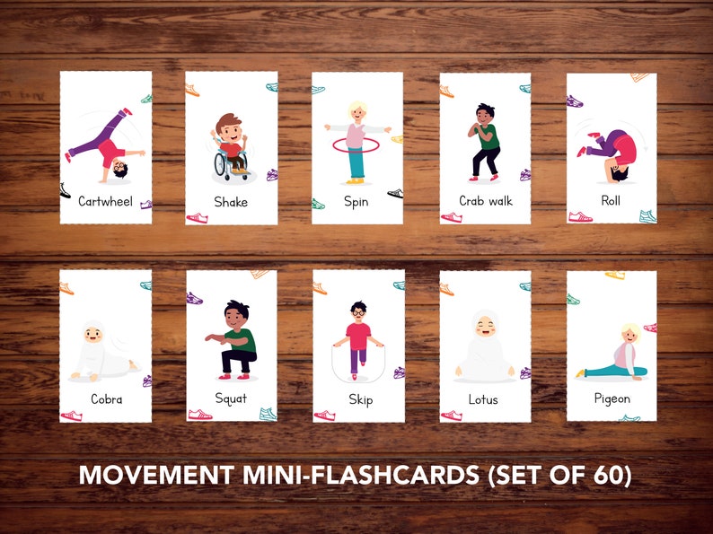 Movement Flashcards Set, Fitness Flashcards, Printable Gross Motor ...