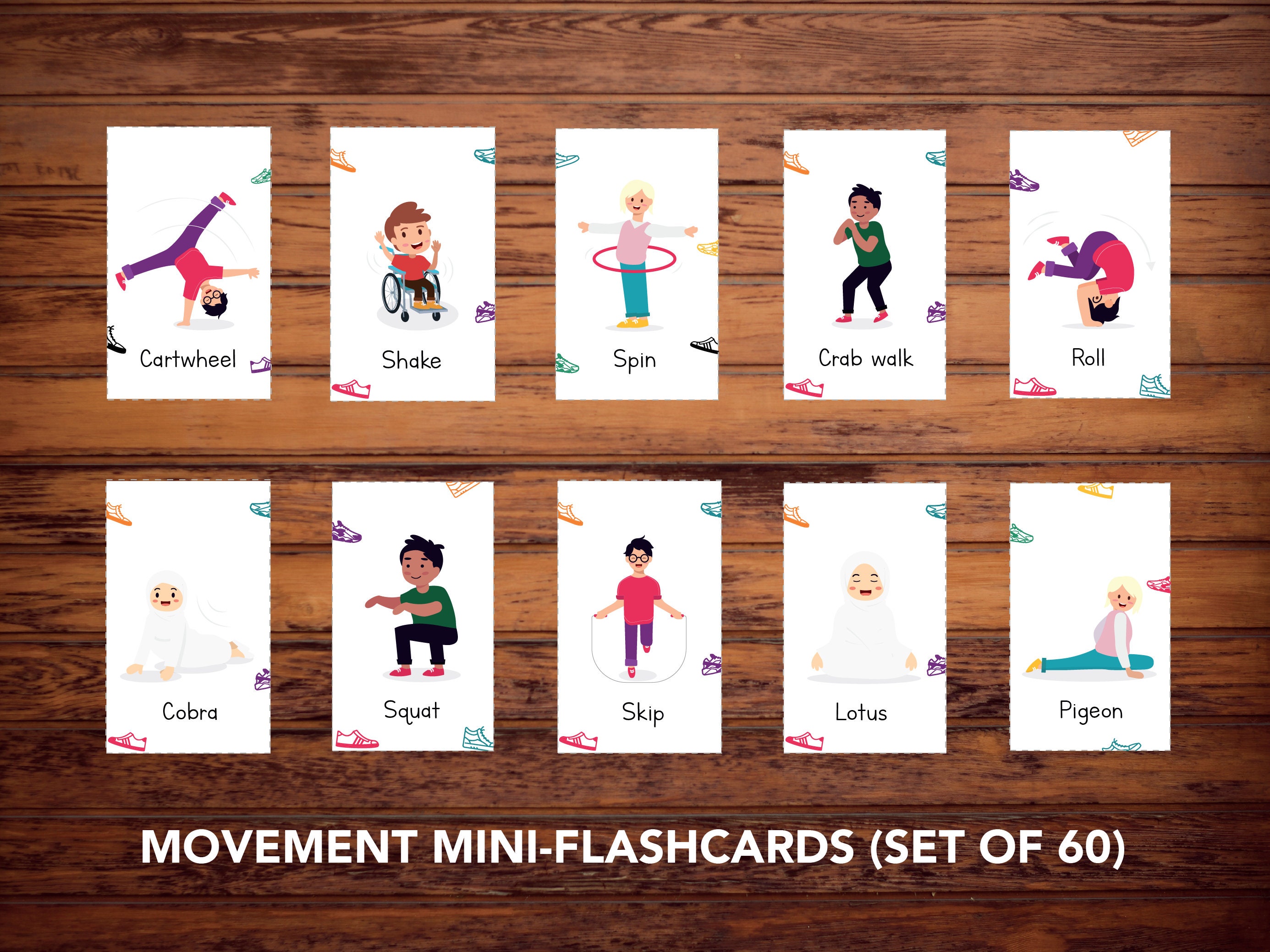 Movement Flashcards Set, Fitness Flashcards, Printable Gross Motor ...