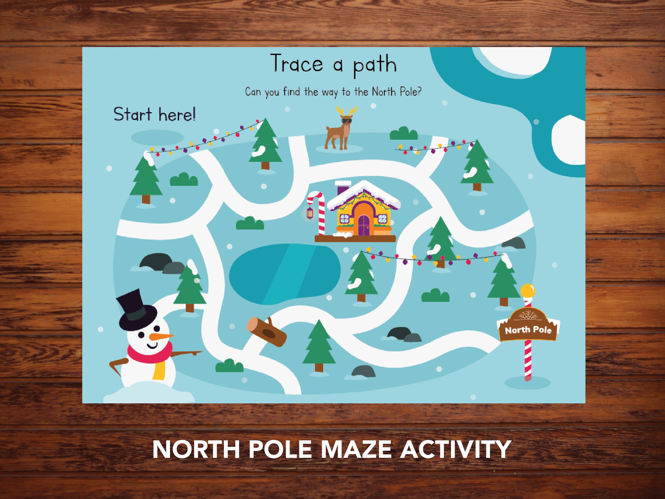 North Pole Maze, Printable Kids Christmas Activity, Fun Christmas Game ...