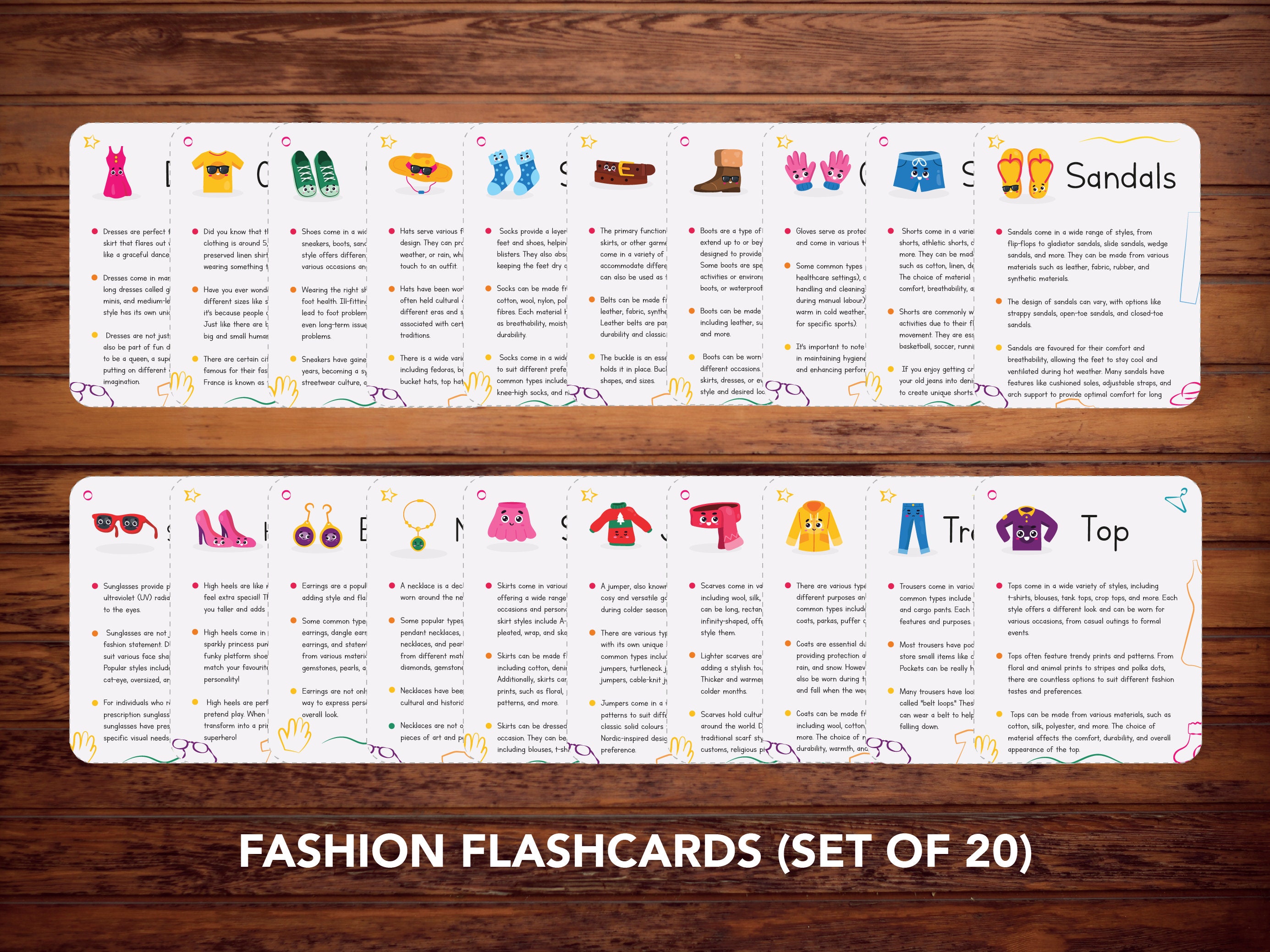Fashion Clothing Flashcards, Montessori Flash Cards, Education Cards ...