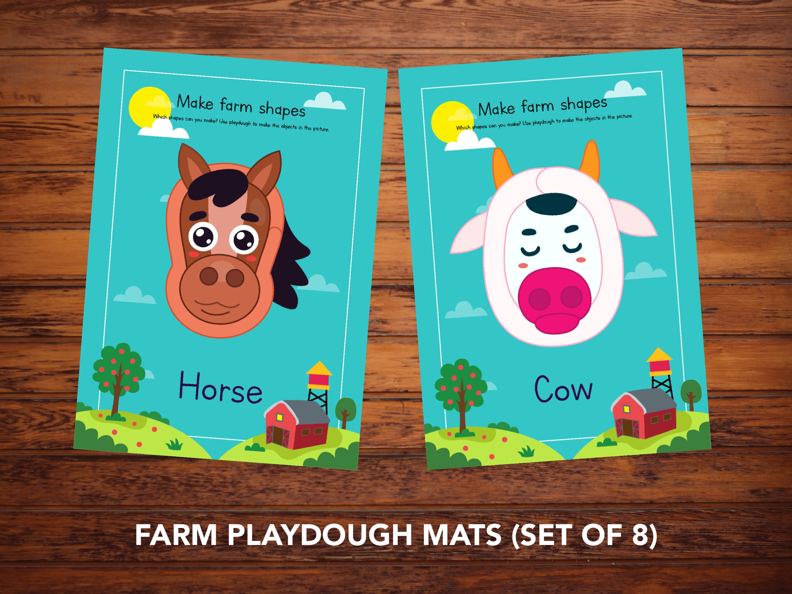 Farm Playdough Mat Set, Farm Animals Play Doh Mats, Pintable Preschool ...