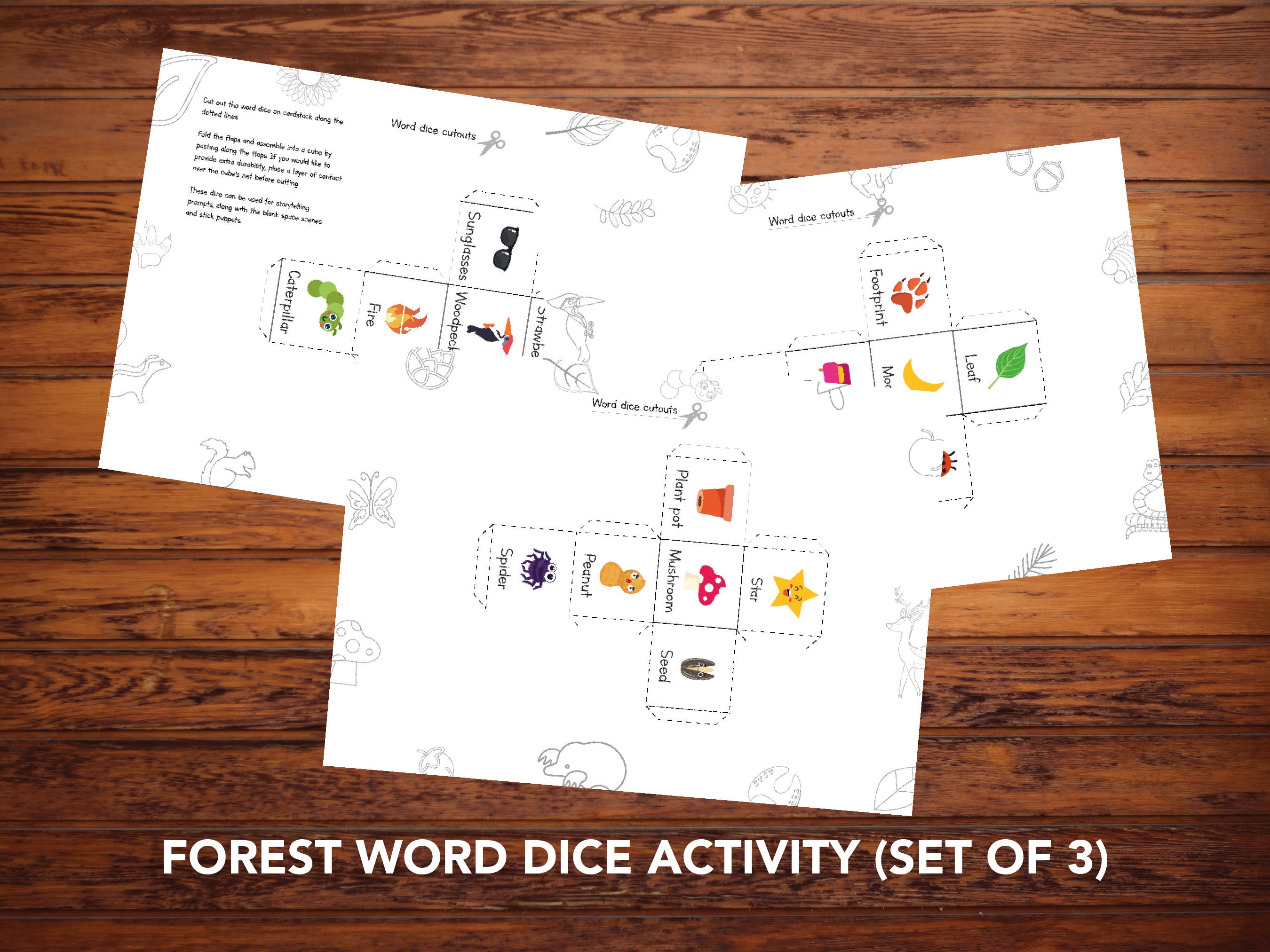 Printable Word Dice Set, Literacy Learning Game, Imaginative Play Tool ...