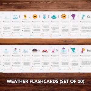 Weather Flashcard Set Climate Nomenclature Cards Flash - Etsy
