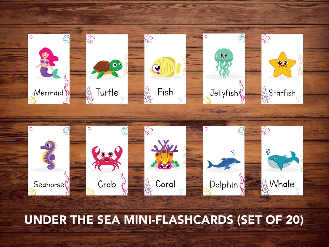Under the Sea Flashcards Set, Printable Ocean Flash Cards, Ocean ...