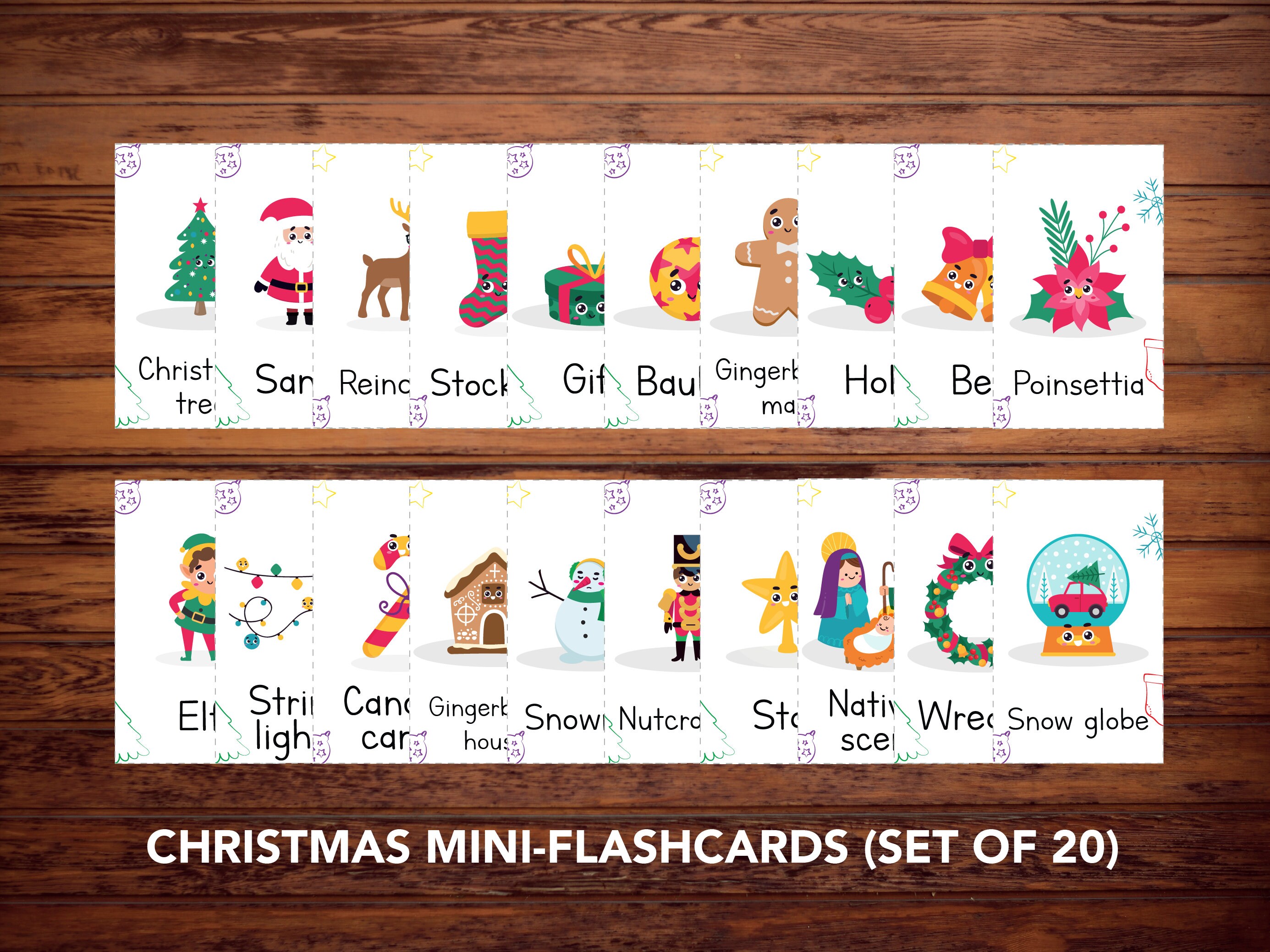Christmas Flashcards Set, Printable Holiday Flashcards, Christmas Decor ...