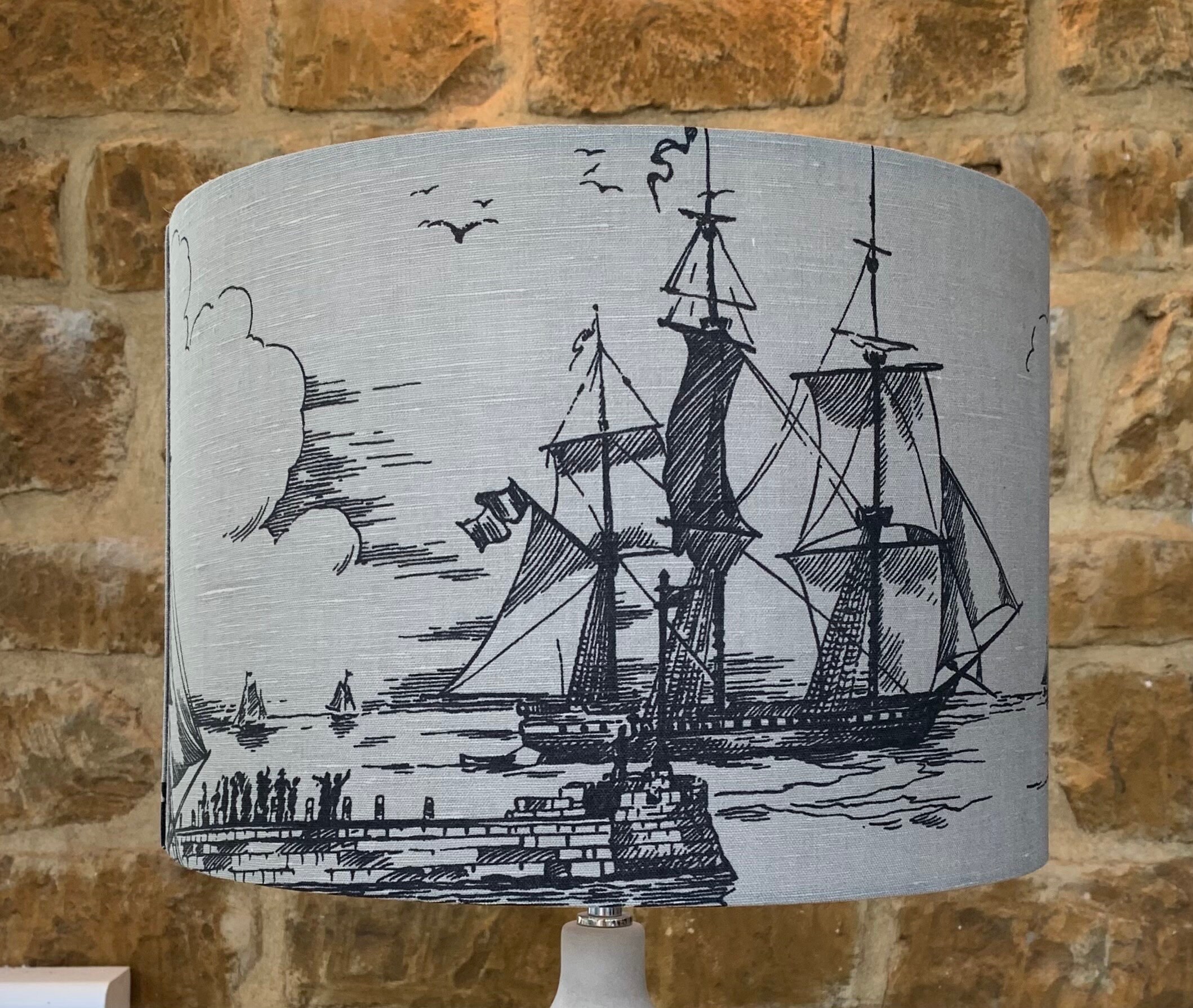 Sailing Ship Nautical Historical Sea Print Lampshade. Handmade 30cm ...