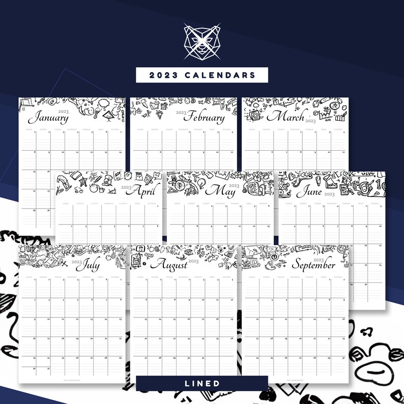 Printable Doodle Calendar, Vertical 8.5x11, Portrait, Monthly Calendar ...