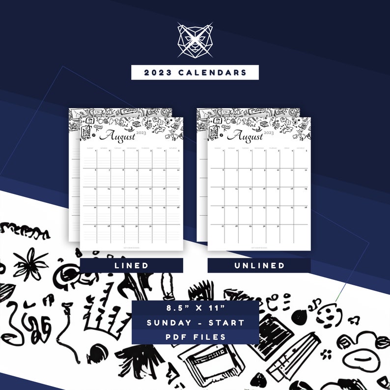 Printable Doodle Calendar Vertical 8.5x11 - Etsy