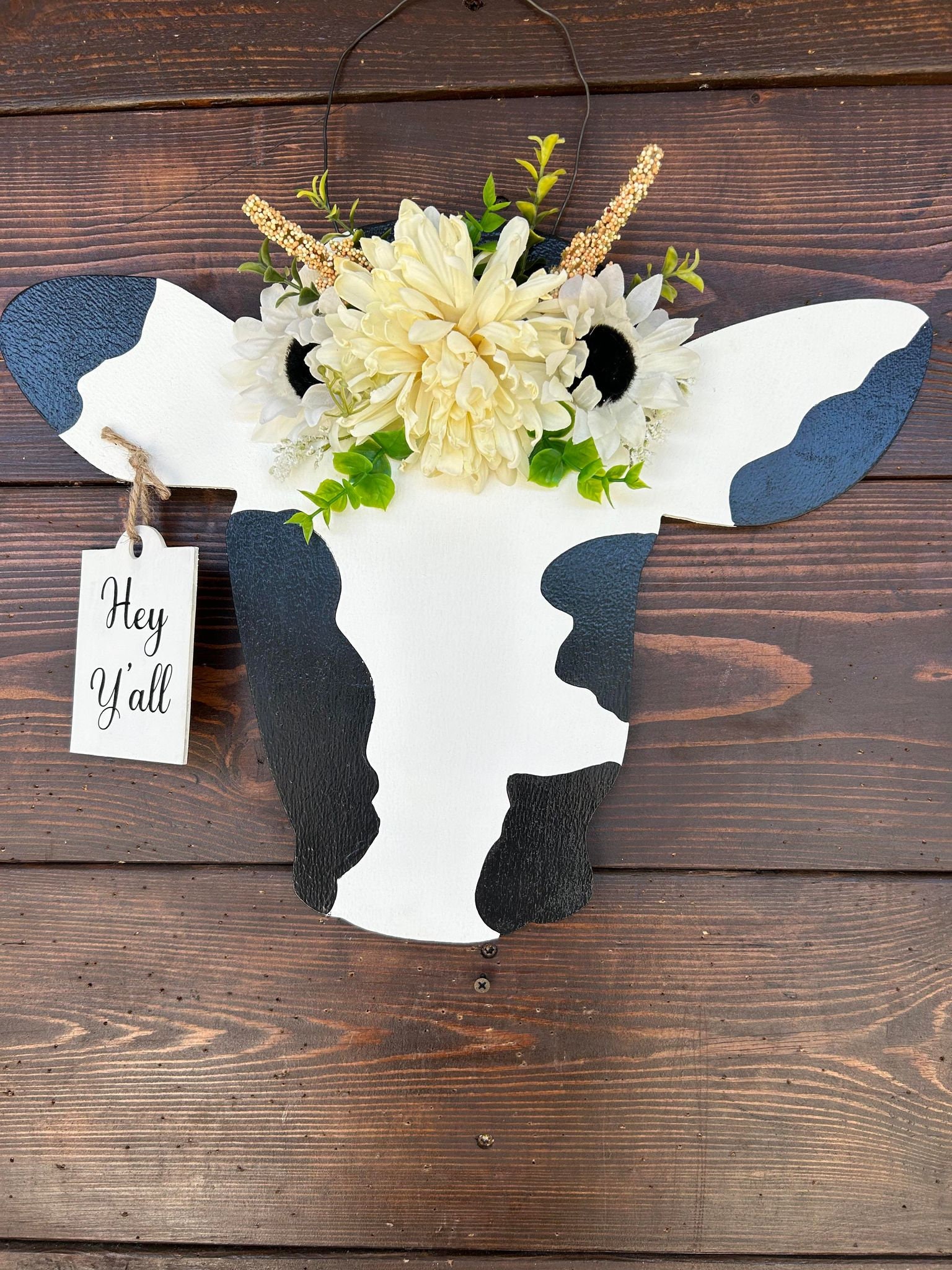 Cow Head Door Hanger, White and Black Cow Sign, Custom Country Cow, Cow ...