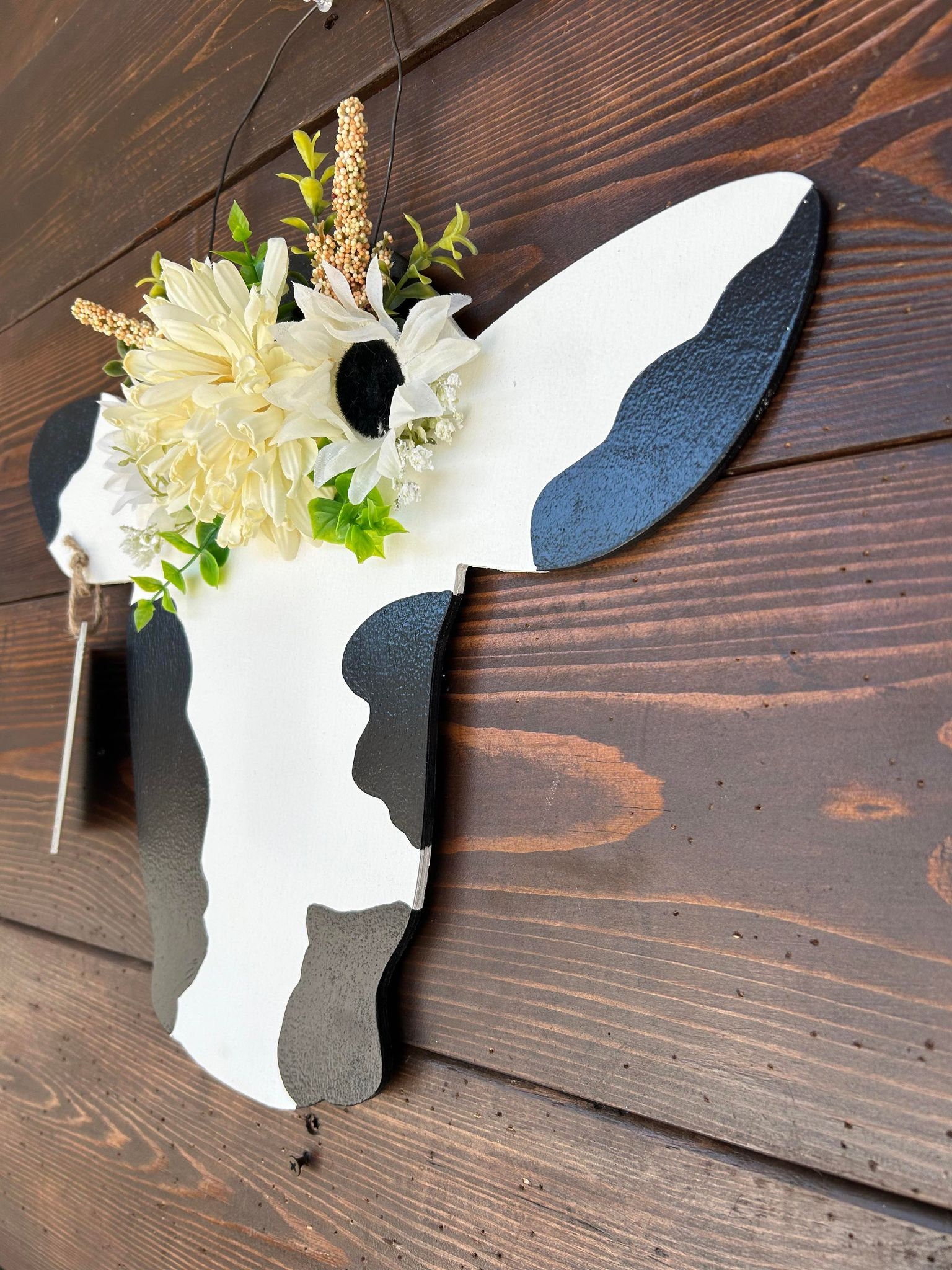 Cow Head Door Hanger, White and Black Cow Sign, Custom Country Cow, Cow ...