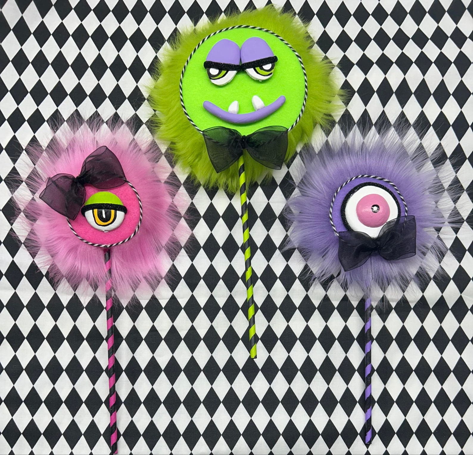 Set of 3 Halloween Monster Lollipops, Halloween Wreath Attachments ...