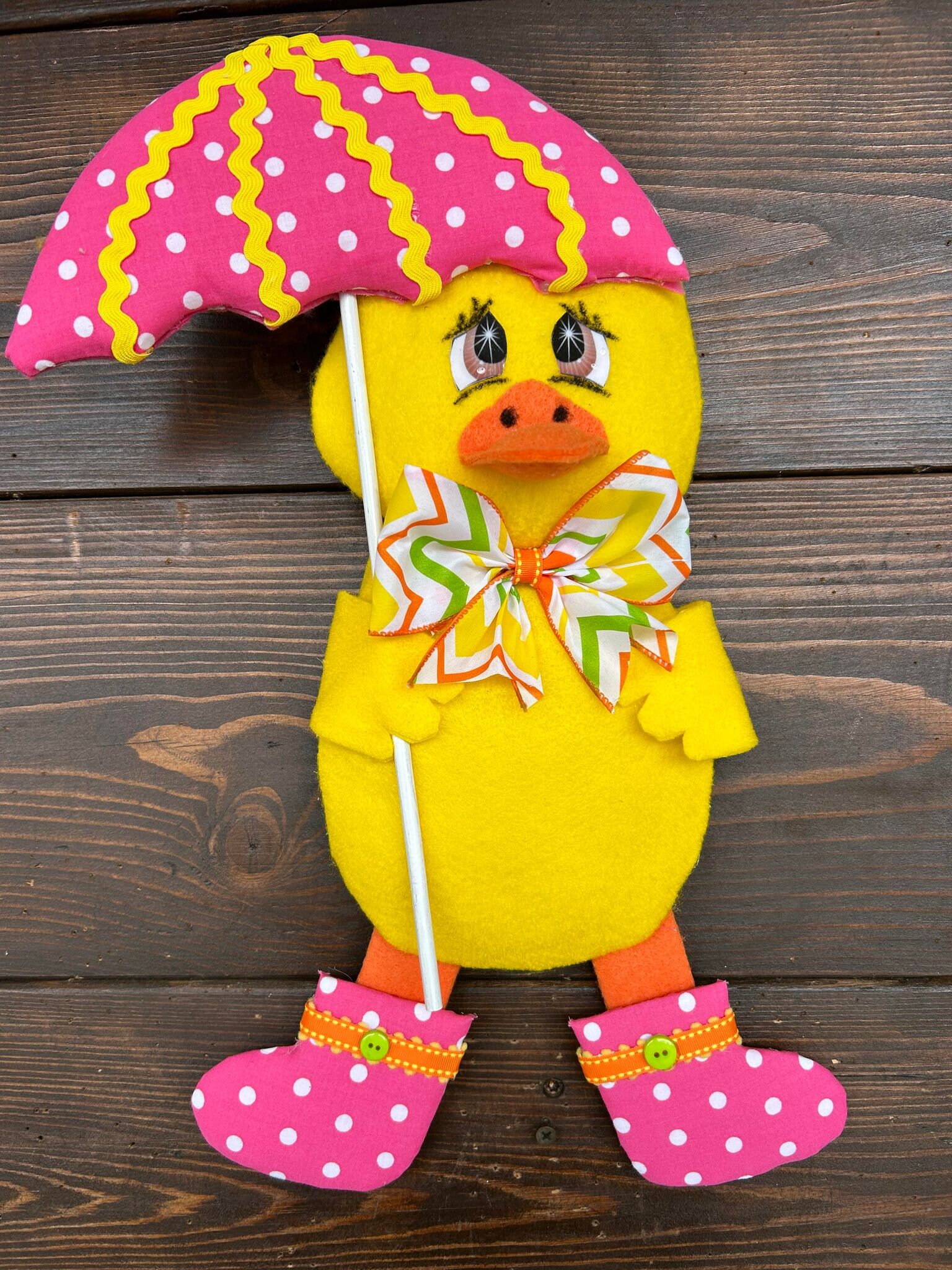 Yellow Spring Duckie With Umbrella Wreath Attachment and Spring Decor ...