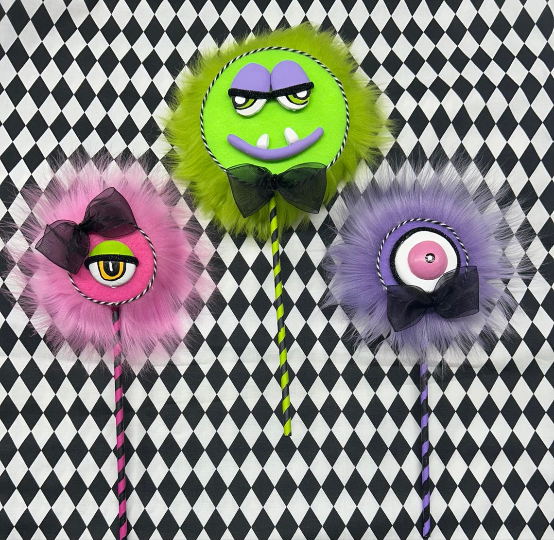 Set of 3 Halloween Monster Lollipops, Halloween Wreath Attachments ...