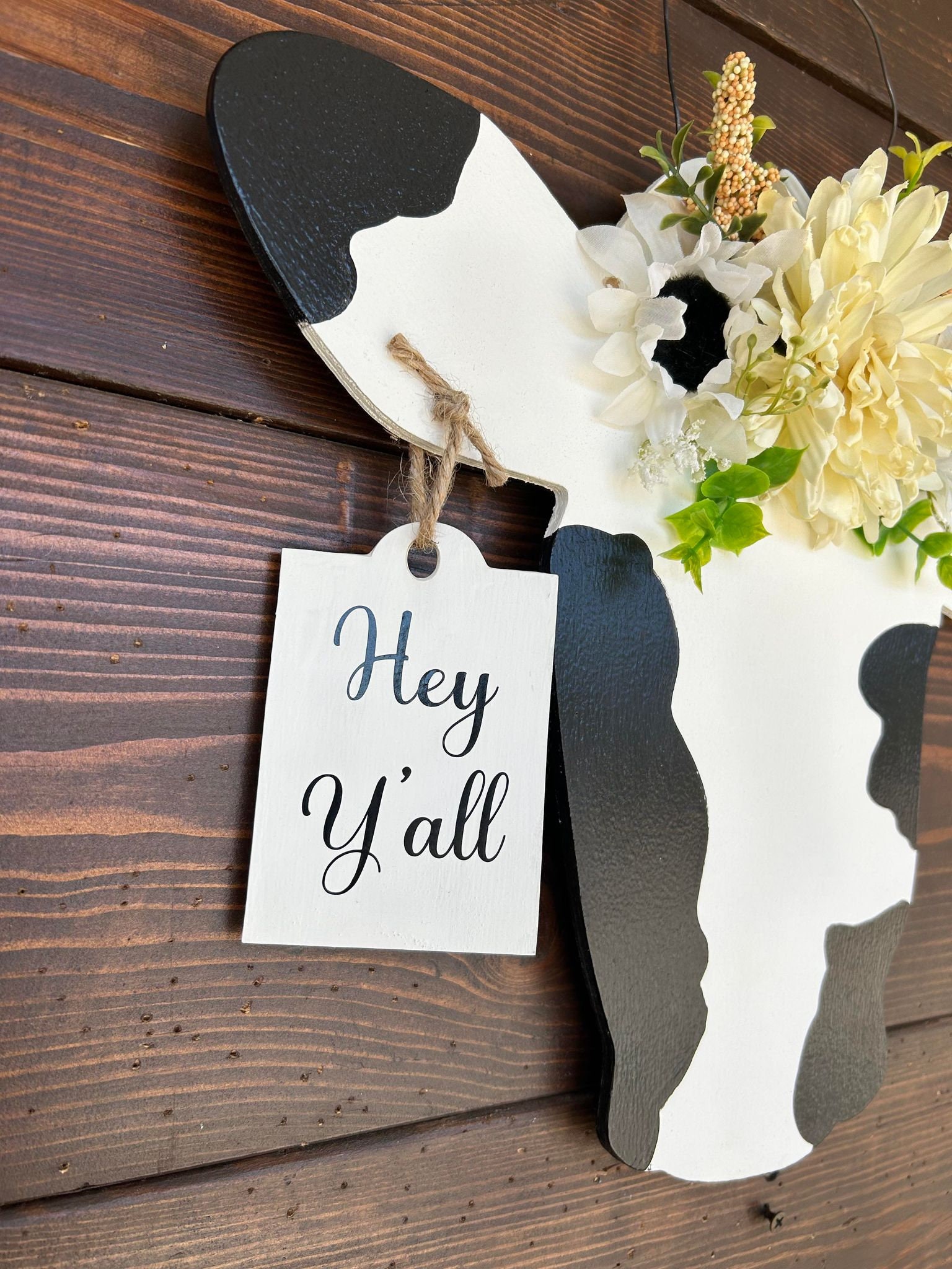 Cow Head Door Hanger, White and Black Cow Sign, Custom Country Cow, Cow ...