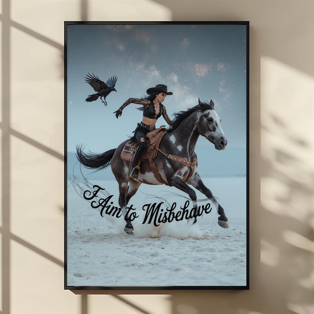 Gothic Cowgirl Art Print: Dark Western Horse Rider, Raven (digital ...