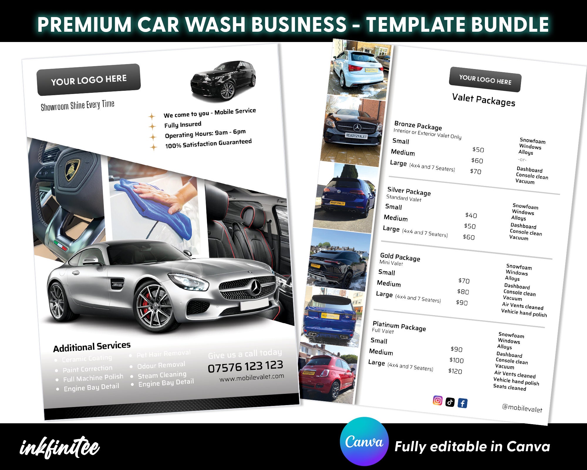 Editable Premium Car Wash Flyer Bundle A4 Flyer and Instagram Templates ...